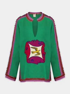 PAULA Myosolis Jolly Linen Top With Embroidered Patches