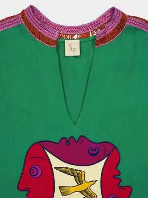 PAULA Myosolis Jolly Linen Top With Embroidered Patches