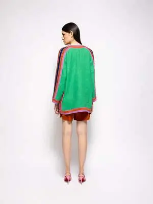 PAULA Myosolis Jolly Linen Top With Embroidered Patches