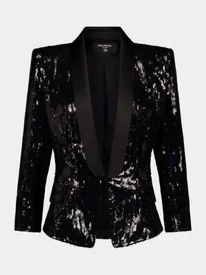 Balmain Sequined Blazer With Shoulder Pads - Black