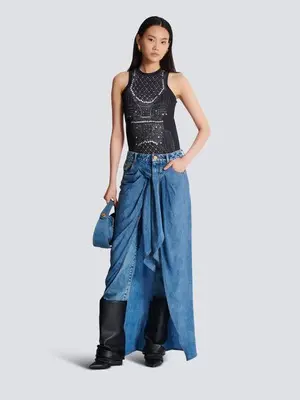 Balmain Denim Jeans With Draped Skirt - Blue