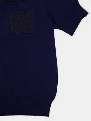 Balmain Navy Écusson Embroidered Knit Polo Shirt - Blue
