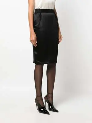 Saint Laurent Silk Satin Crepe Pencil Skirt