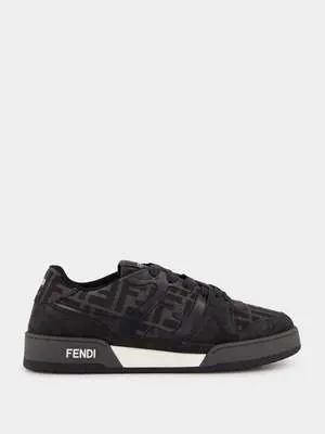 Fendi Ff Jacquard And Suede Match Low-top Sneakers - Black