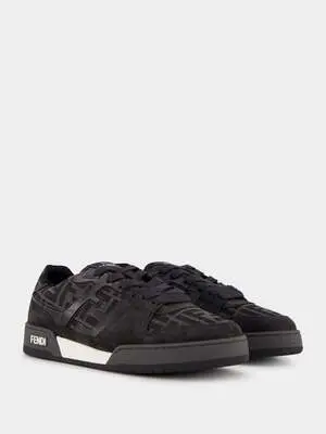 Fendi Ff Jacquard And Suede Match Low-top Sneakers - Black