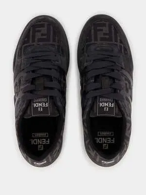 Fendi Ff Jacquard And Suede Match Low-top Sneakers - Black