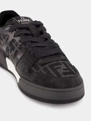 Fendi Ff Jacquard And Suede Match Low-top Sneakers - Black