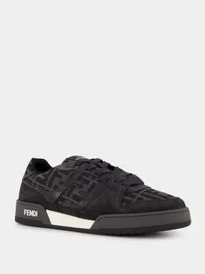 Fendi Ff Jacquard And Suede Match Low-top Sneakers - Black
