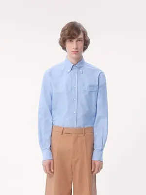 Valentino Garavani Sky Vlogo Embroidered Cotton Shirt - Blue