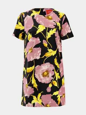 La DoubleJ Floral Mini Swing Cotton Dress - Black