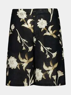 Off-White Floral Print Linen Shorts - White