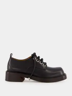 Alexander McQueen Leather Lace-up Derby Shoes With Square Toe - Black