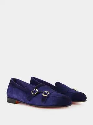 Santoni Suede Double-buckled Moccasins