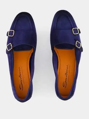 Santoni Suede Double-buckled Moccasins