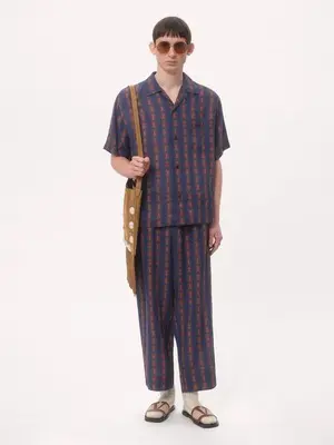 Valentino Garavani Linen Bowling Shirt With Voyage Imaginaire Print - Blue
