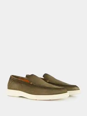 Santoni Nubuck Leather Suede Loafers - Green