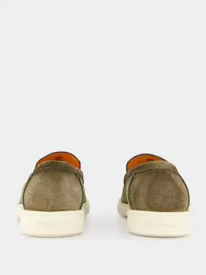 Santoni Nubuck Leather Suede Loafers - Green