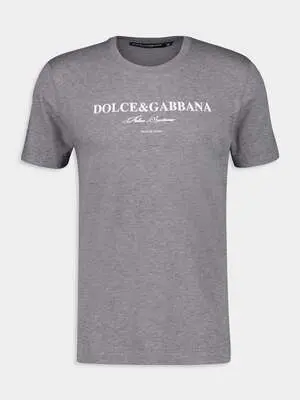 Dolce & Gabbana Melange Cotton T-shirt With Logo Print - Grey
