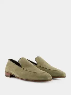 Manolo Blahnik Khaki Truro Suede Loafers - Green