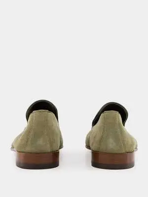 Manolo Blahnik Khaki Truro Suede Loafers - Green