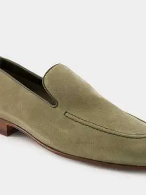 Manolo Blahnik Khaki Truro Suede Loafers - Green