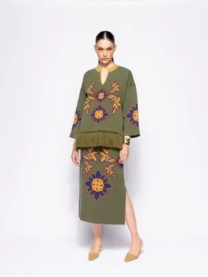 PAULA Jacquard Pencil Skirt - Multicolour