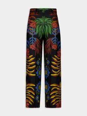 PAULA Sonia Visual Garden Print Silk Twill Pants - Multicolour