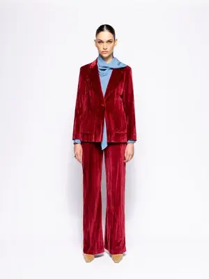 PAULA Tansy Velvet Plissé Blazer - Red