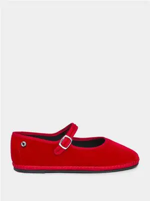 PIEDATERRE Mary Jane In Refosco Velvet - Red
