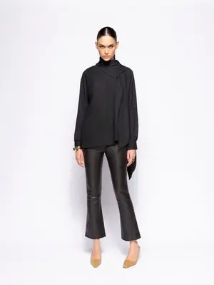 PAULA Narcissus Wrap Top With Tie Neck - Black