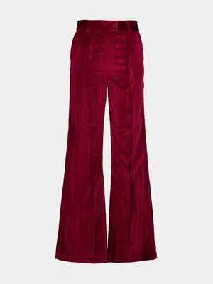 PAULA Morchella Cabernet Velvet Plissé Pants - Red