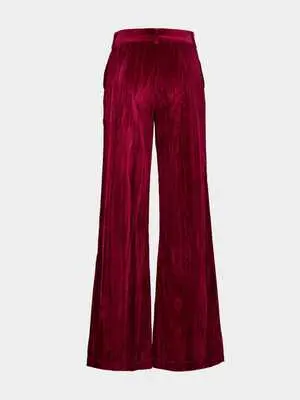 PAULA Morchella Cabernet Velvet Plissé Pants - Red