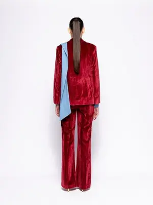 PAULA Morchella Cabernet Velvet Plissé Pants - Red