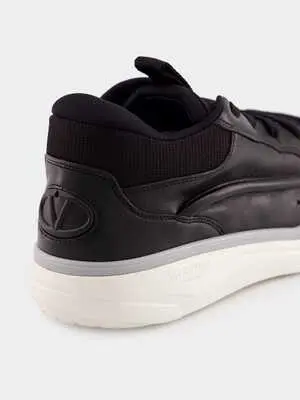 Valentino Garavani Calfskin Leather Mid-top Sneakers - Black