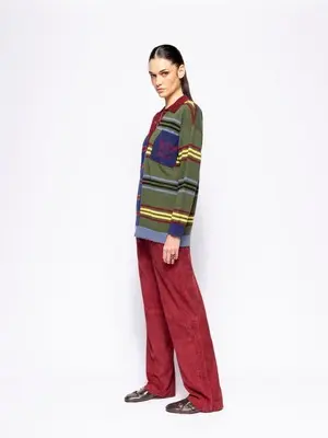 PAULA Magdalene Striped Embroidered Knitted Top