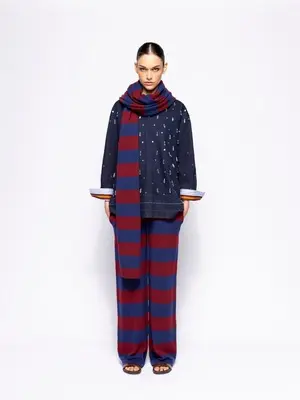 PAULA Lucca Cabernet And Blue Stripes Knitted Scarf - Multicolour