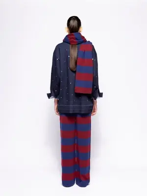 PAULA Lucca Cabernet And Blue Stripes Knitted Scarf - Multicolour