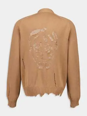 Alexander McQueen Distressed Skull Knitted Cardigan - Brown