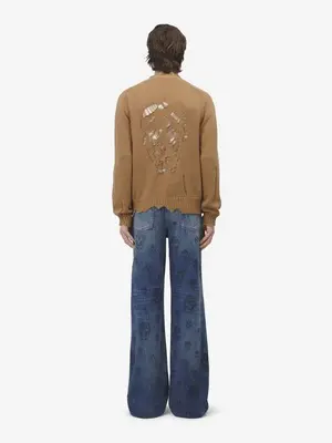 Alexander McQueen Distressed Skull Knitted Cardigan - Brown