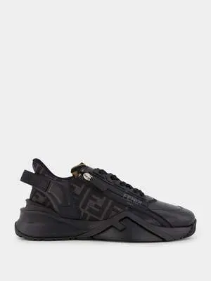 Fendi Flow Leather Low-Top Sneakers Black