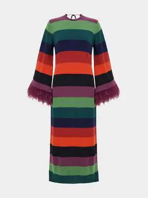 PAULA Curie Stripes Knitted Dress With Feathers