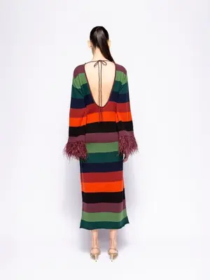 PAULA Curie Stripes Knitted Dress With Feathers