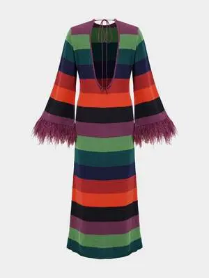 PAULA Curie Stripes Knitted Dress With Feathers