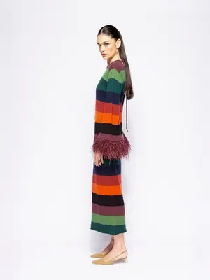 PAULA Curie Stripes Knitted Dress With Feathers