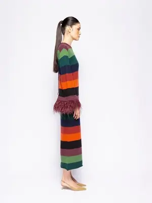 PAULA Curie Stripes Knitted Dress With Feathers
