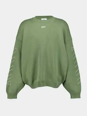 Off-White Embroidered-logo Knitted Jumper - Green