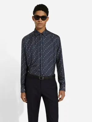 Dolce & Gabbana Tie-print Silk Twill Shirt - Blue