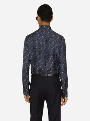 Dolce & Gabbana Tie-print Silk Twill Shirt - Blue