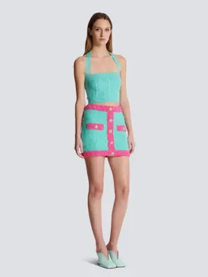 Balmain Two-tone Buttoned Knit Skirt - Blue