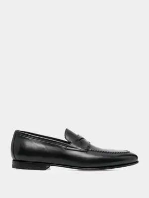 Santoni Leather Penny Loafers - Black